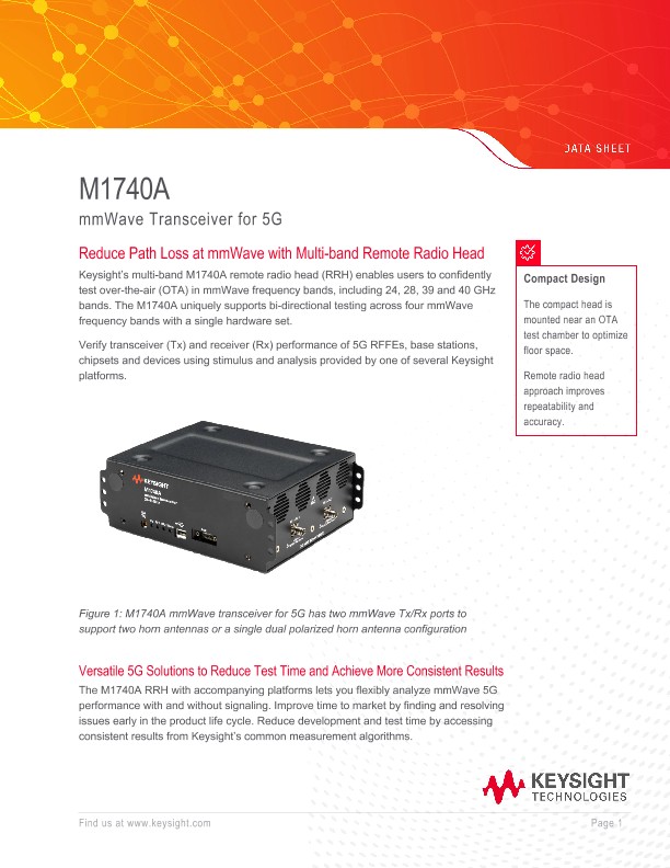 M1740A mmWave Transceiver for 5G PDF Asset Page | Keysight